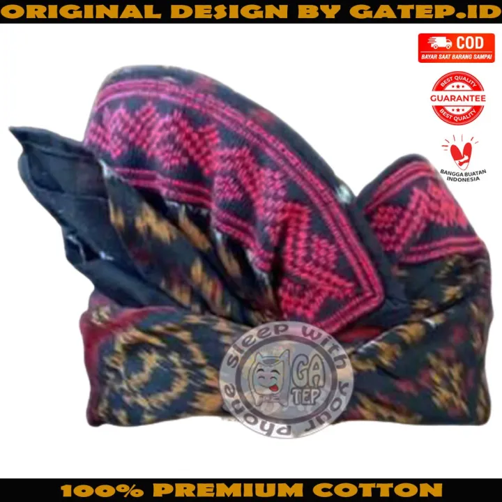 Udeng Bali Motif Batik Endek Tepi Songket Merah Setengah Jadi / Iket ...