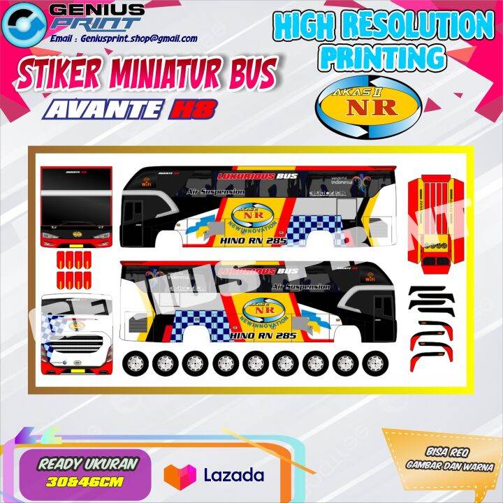 Stiker Mainan Miniatur Bus Avante H8 Livery Akas NR | Sinar Jaya | BS ...