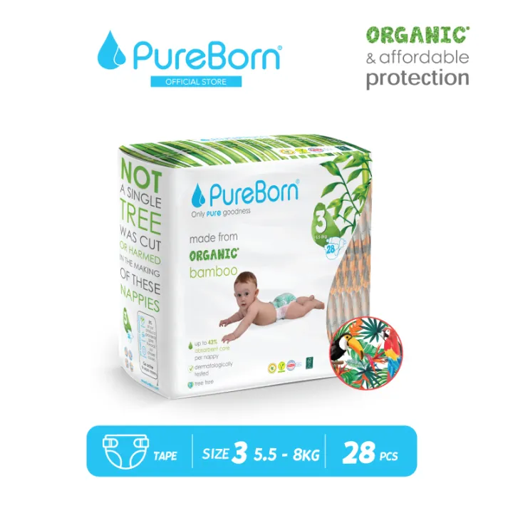 Pureborn Organic Tape Diaper - Tropical - Size 3 (5.5-8kg) | Lazada