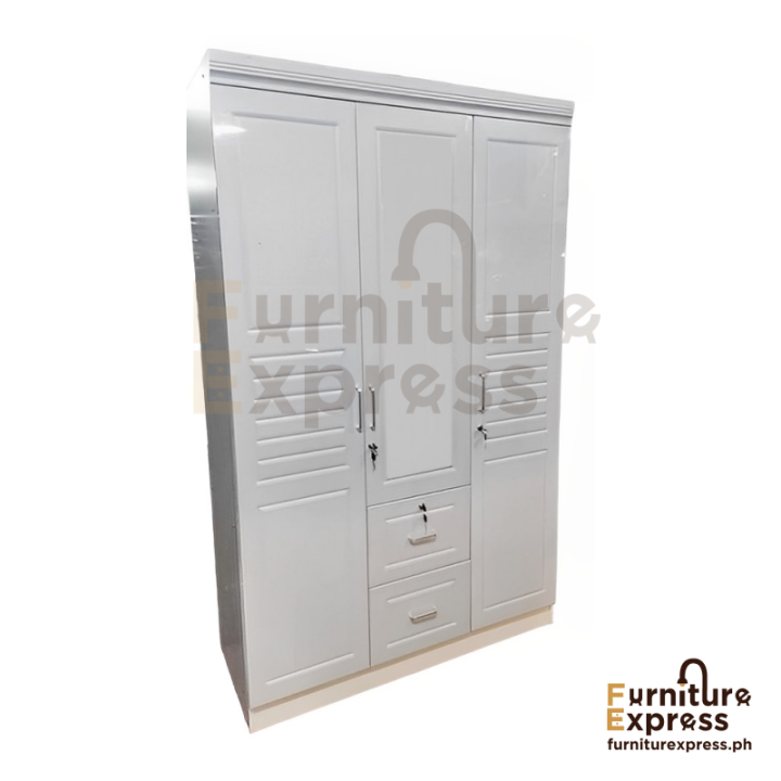 SK 103 3 Door Wardrobe Cabinet with Drawer, Hanger, Layer, and Mirror - White Silk | Lazada PH