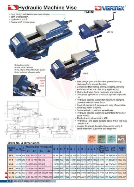 VERTEX Hidraulic Machine Vise VH-5 Ragum 5" Ragum Milling Catok Swivel ...