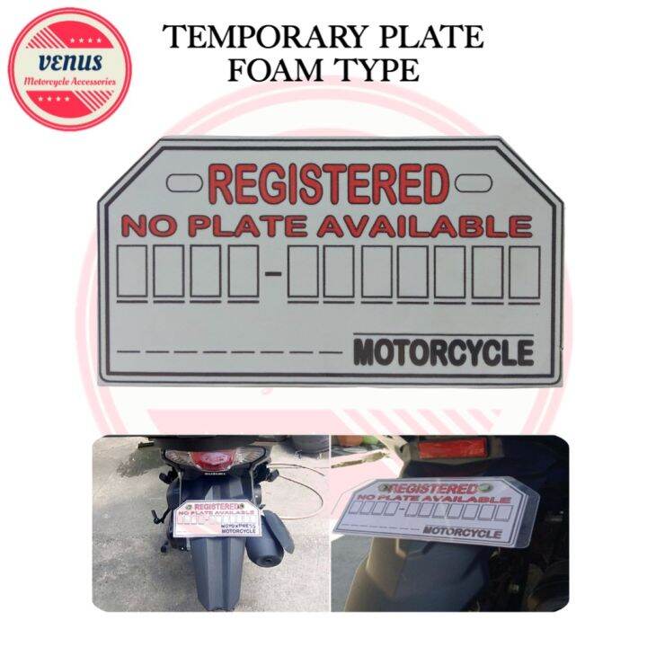 Venus Motorcycle Temporary Plate For Registration Foam Type Universal ...