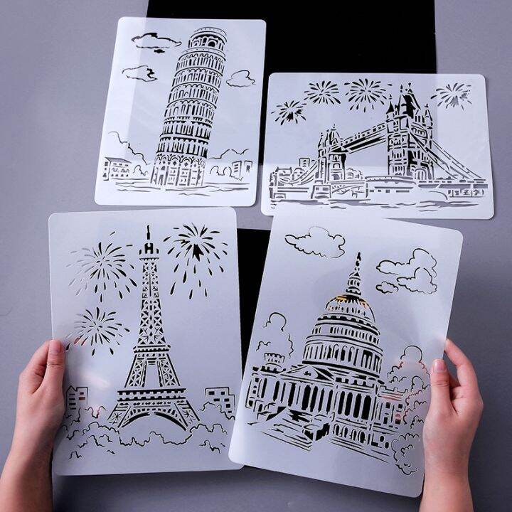 A4 Stencils for Painting DIY Craft Famous Building Drawing Scrapbook ...