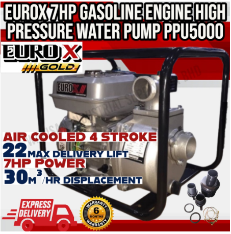 EUROX 2'' 7HP 4-Stroke Gasoline Engine High Pressure Water Pump PPU5000/OKAZAWA 2" 7HP Self ...