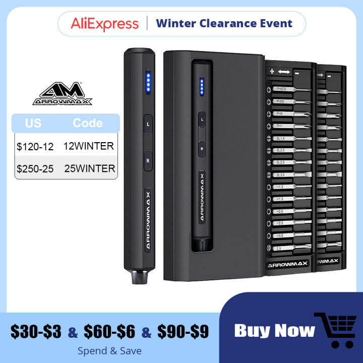 ARROWMAX Mini Electric Screwdriver Set 28 in 1 Magnetic Precision Bits ...