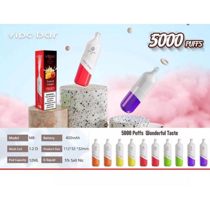 VIPO BAR 5000 Puffs (5 ) Disposable Pod Rechargeable 400mah Legit ...