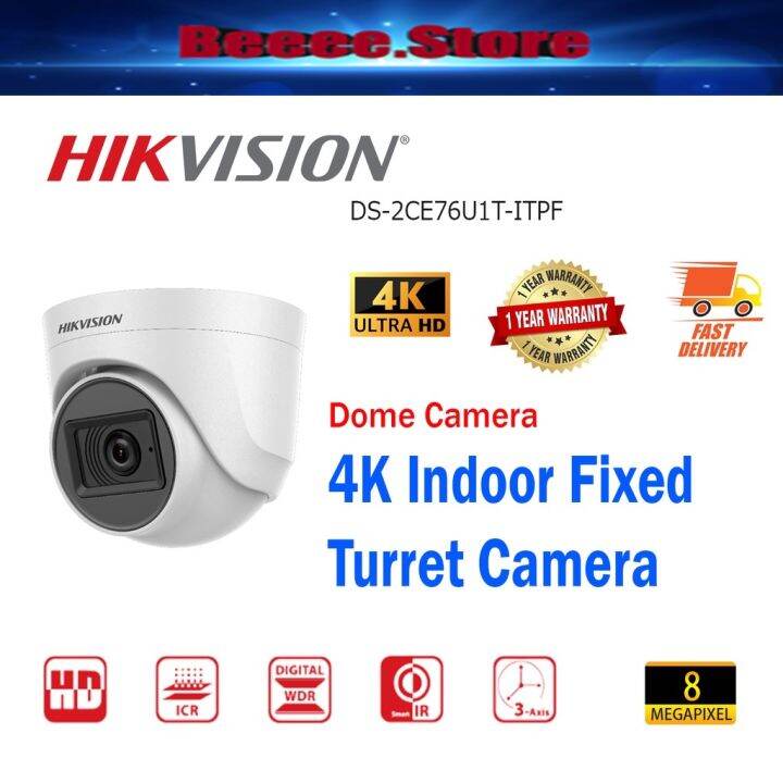 HIKVISION DS-2CE76U0T-ITPF 4K 8MP 3.6MM Indoor Fixed Turret Camera Indoor IR Dome Camera HIK 8MP ...