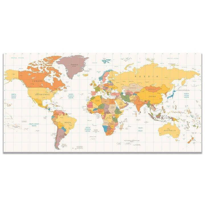 The World Political Map Canvas Painting Scandinavian Poster Print Wall ...