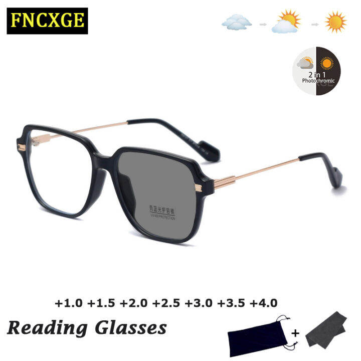 FNCXGE ออกแดดเปลี่ยนสี แว่นสายตายาว ผู้ชาย ผู้หญิง สไตล์วินเทจ ป้องกันรังสี กรองแสงสีฟ้า แว่นตา ...