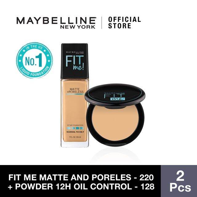 MAYBELLINE FIT ME MATTE & PORELESS FOUNDATION [ 220 NATURAL BEIGE ] + 12H OIL CONTROL POWDER ...