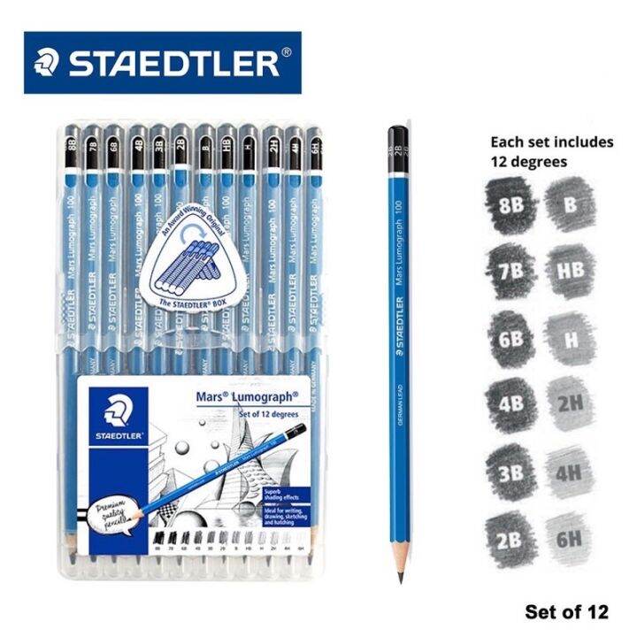 Staedtler Mars Lumograph Pencil 12’s Set Of 12 Degrees Plastic Box ST-100-S-C12-MY | Lazada PH