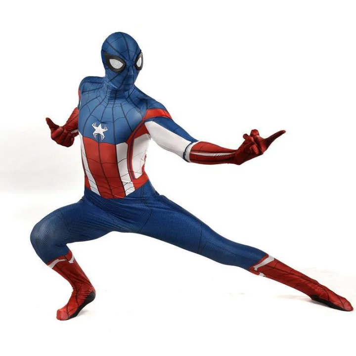 Captain America Spiderman Costume Hybrid Spandex Zentai Suit For Adult