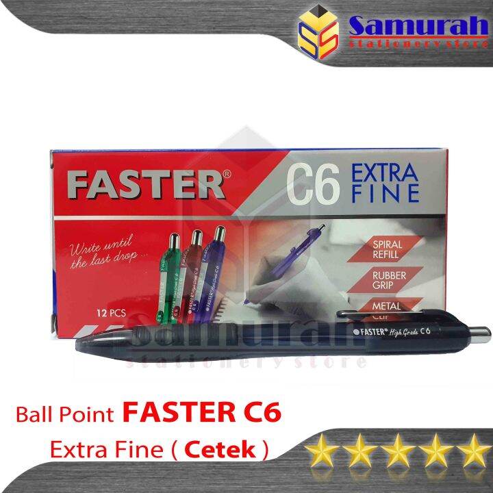 Ballpoint FASTER C6 Extra Fine Point 0.7 mm / Pulpen Cetek C 6 isi 12 ...