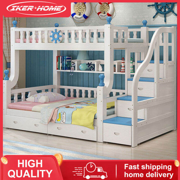IKER luxury high and low bed all solid wood multi-function bunk bed ...