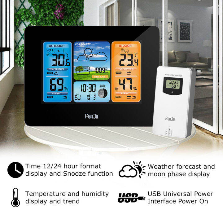 FanJu FJ3373 Digital Weather Station LCD Alarm Clock Weather Forecast Barometer Thermometer ...
