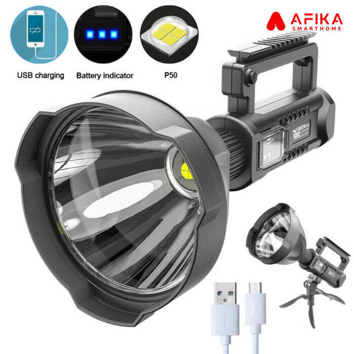 Senter LED Tembak Jarak Jauh Super Terang Flashlight Cas USB Anti Air ...