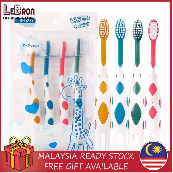 LEBRON READY STOCK 4Pcs/Set Cartoon Deer Pattern Baby Toothbrushes Non ...