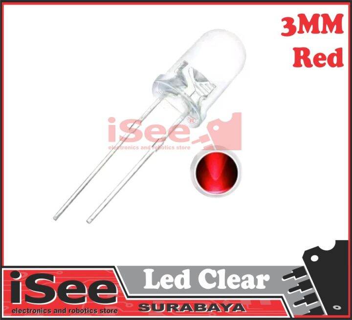 10x Focus LED Red 3mm Diode Super Bright Round Clear Transparant Merah ...