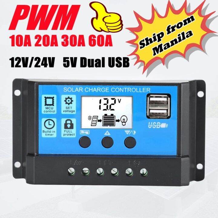 10/20/30/60A PWM 12V/24V Solar Panel Regulator Charge Controller ...