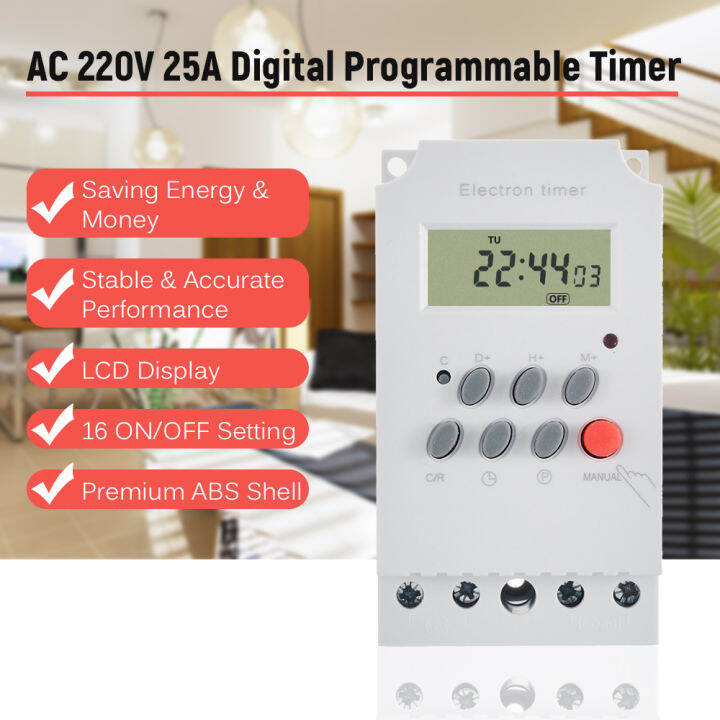 Ac 220v 25a Digital Programmable Timer Din Rail Electronic Timer Time