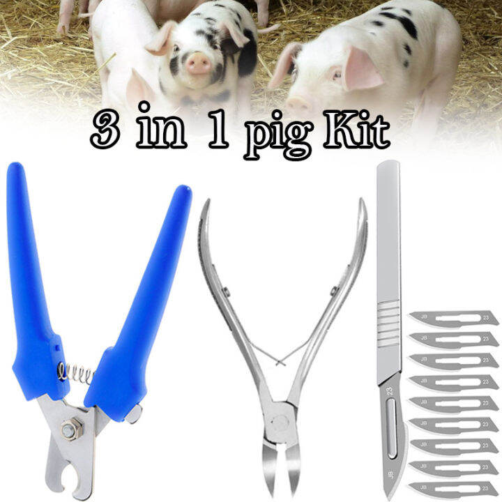 3 in 1 Pig Kit [Piglets Tail Cutter+No. 23 Pig Castration Cutter ...