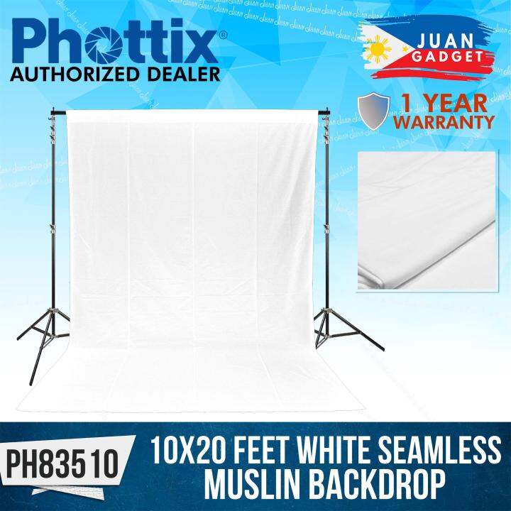 Phottix White Seamless Photography Backdrop Muslin 3x6m or 10x20 Feet ...