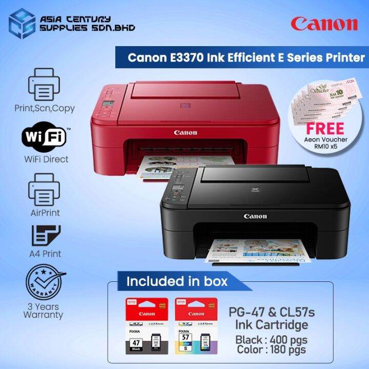 [FREE AEON VOUCHER RM50] Canon Pixma E3370 Wireless All In One InkJet ...