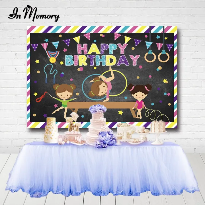 InMemory Black Gymnastics Theme Backdrop Bunting Little Girls 1st ...