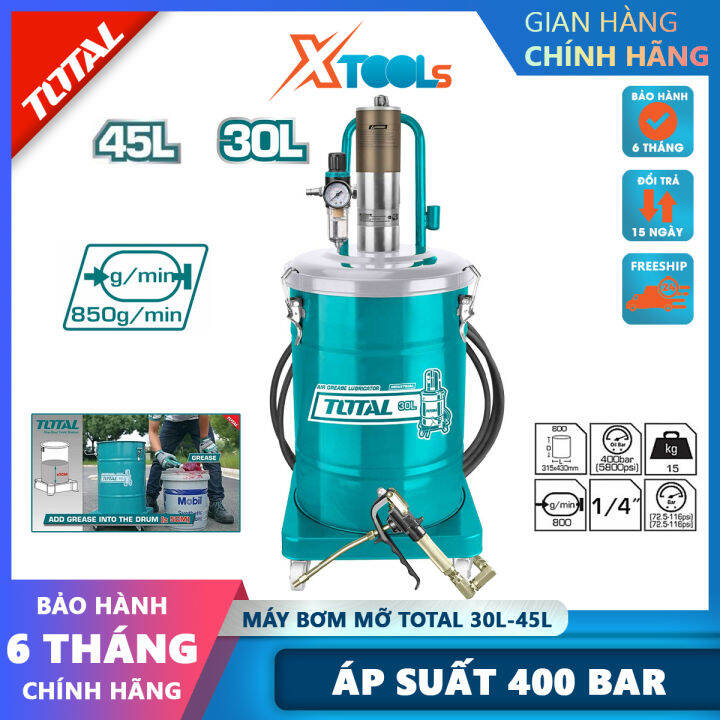 Máy bơm mỡ khí nén TOTAL THT118302 Máy bơm dầu mỡ dung tích 30L-45L Áp suất 400 bar Lượng thổi ...