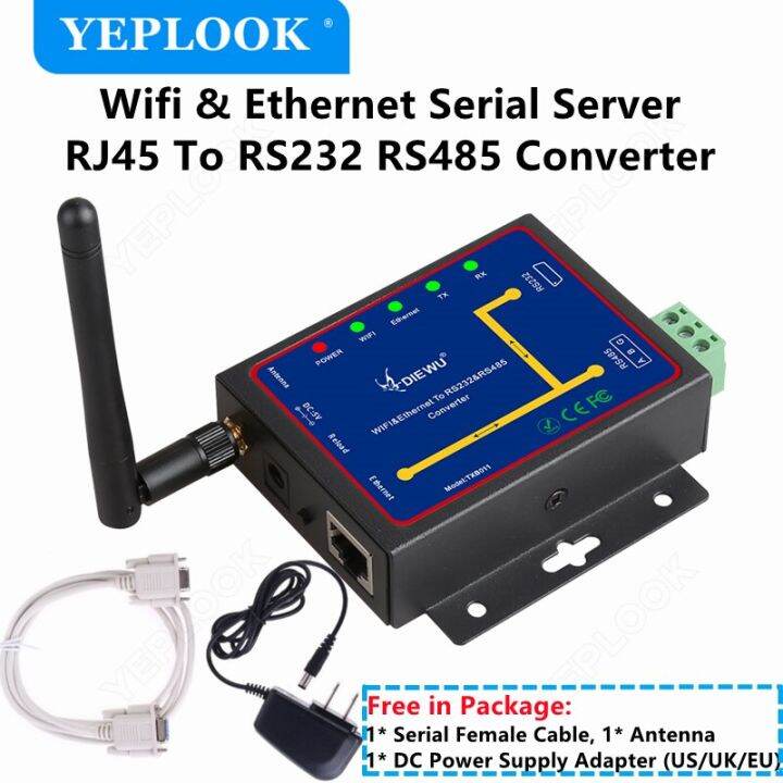 WiFi RJ45 Ethernet to RS232 RS485 Serial Server Converter 2.4GHz ...