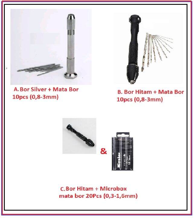 Bor Tangan Mini Micro Bor PCB Twist Micro Hand Drill Set Mata Bor ...