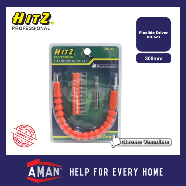 HITZ Flexible Screw Driver Bits Set 300mm Shaft, Bit & Ext Rod Cordless ...