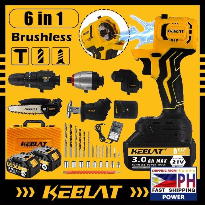 KEELAT 6 in 1 Brushless Impact Drill Cordless Reciprocating Saw Sander ...