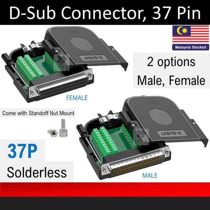 [Solderless] Male / Female DB37 D-Sub Solderless Connector, 37 Pin ...