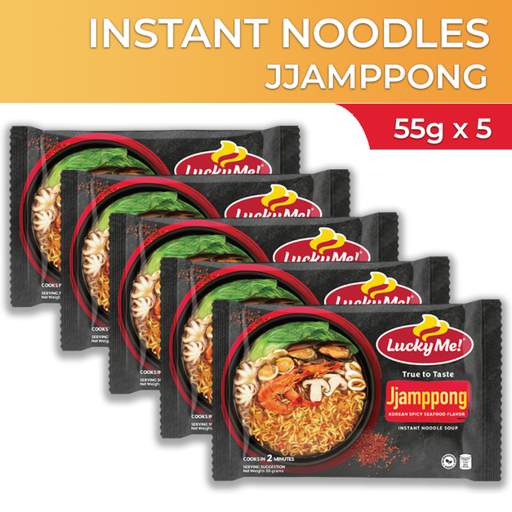 Lucky Me! Instant Noodle Soup Jjamppong Authentic Korean Spicy Seafood Pouch 55g X 5 | Lazada PH