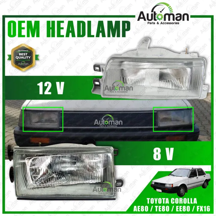 Toyota Corolla AE80 TE80 EE80 FX16 8V 12V Front Headlamp Head Lamp ...