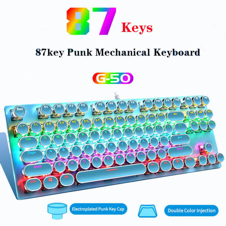 Electroplating Punk Mechanical Keyboard 87 Keys Blue Switch Gaming ...