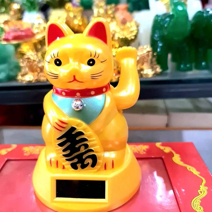 แมว แมวกวัก 2ระบบถ่านและแสง แมวพลังงานแสงอาทิตย์ แมวโซลาร์เซลล์ แมวใส่ ...