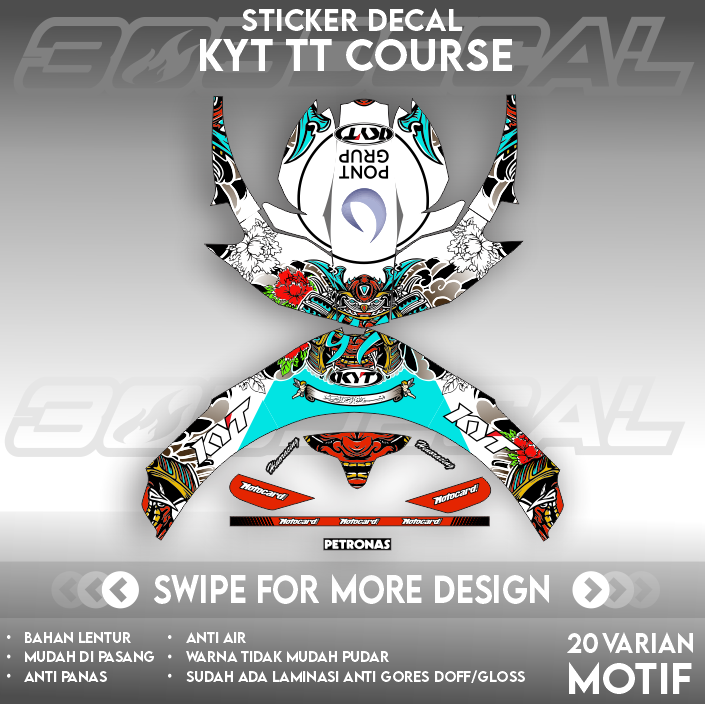 Sticker Decal Helm KYT TT COURSE SHELL BESAR L,XL,XXL Part 1 Decal ...