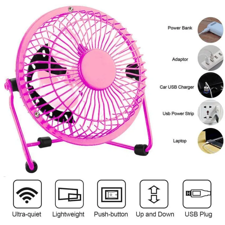 Metal Desk Fan-Glamouric Small Table Fan 4 Inch Mini Portable Size USB ...