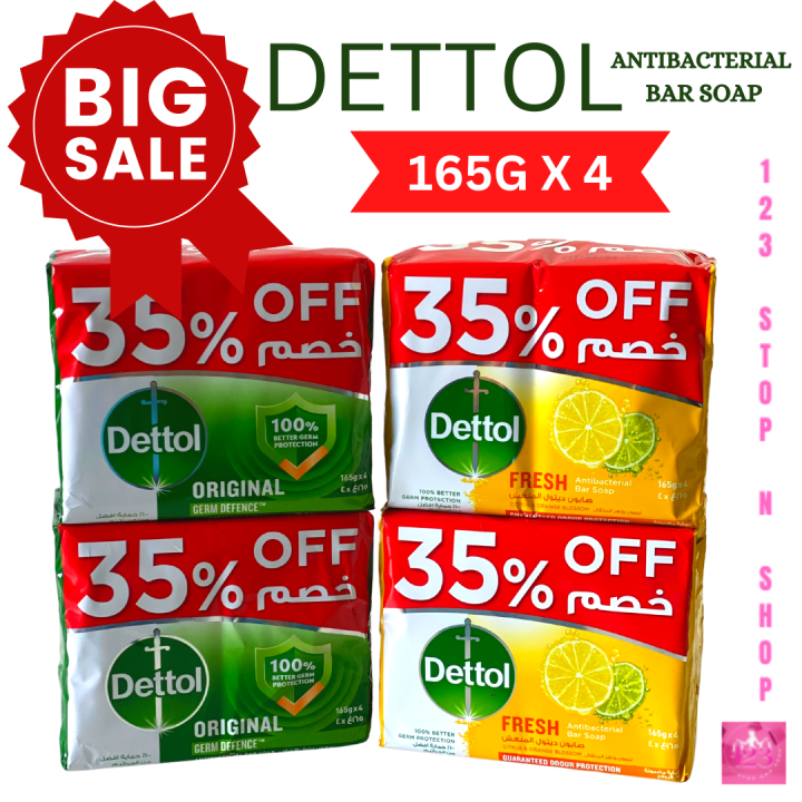 DETTOL ANTIBACTERIAL BAR SOAP 165G Available in ORIGINAL | FRESH Scents 165G X 4 | Lazada PH