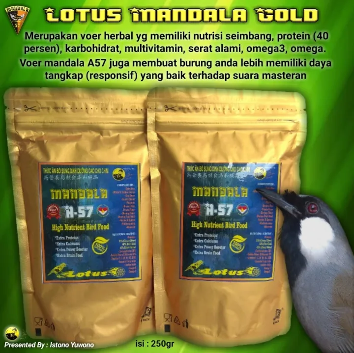Pakan Burung Voer High protein GOLD LABEL LOTUS MANDALA A57 isi 250 ...