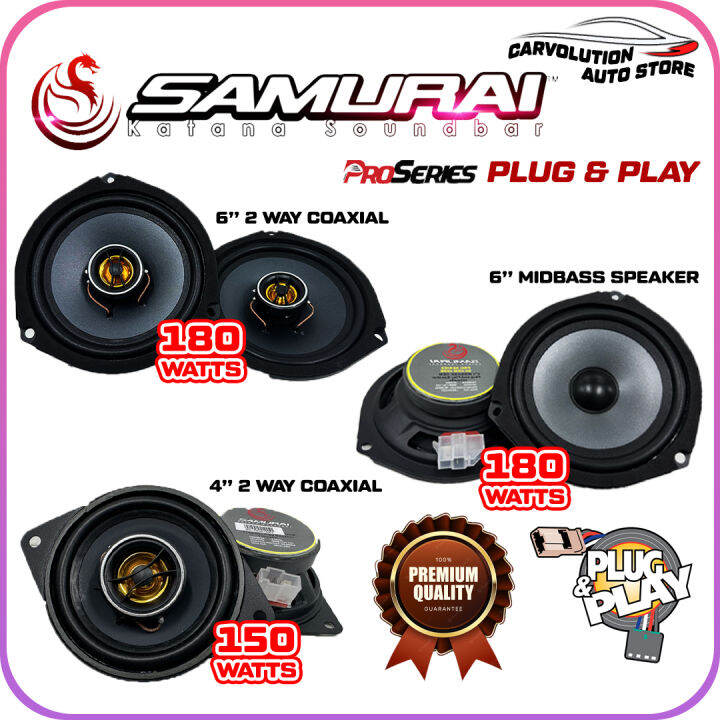 🔊 SAMURAI KATANA SOUNDBAR PRO SERIES 4 / 6Inch 2 Way Midbass Plug & Play Front Rear OEM Speaker ...