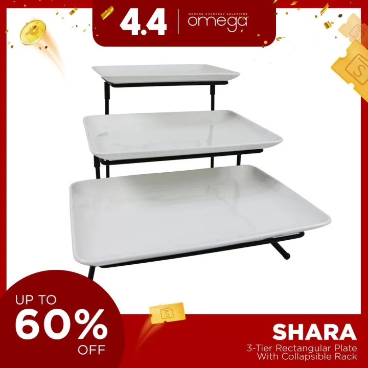 Omega Houseware Shara 3-Tier Rectangular Plate With Collapsible Rack ...