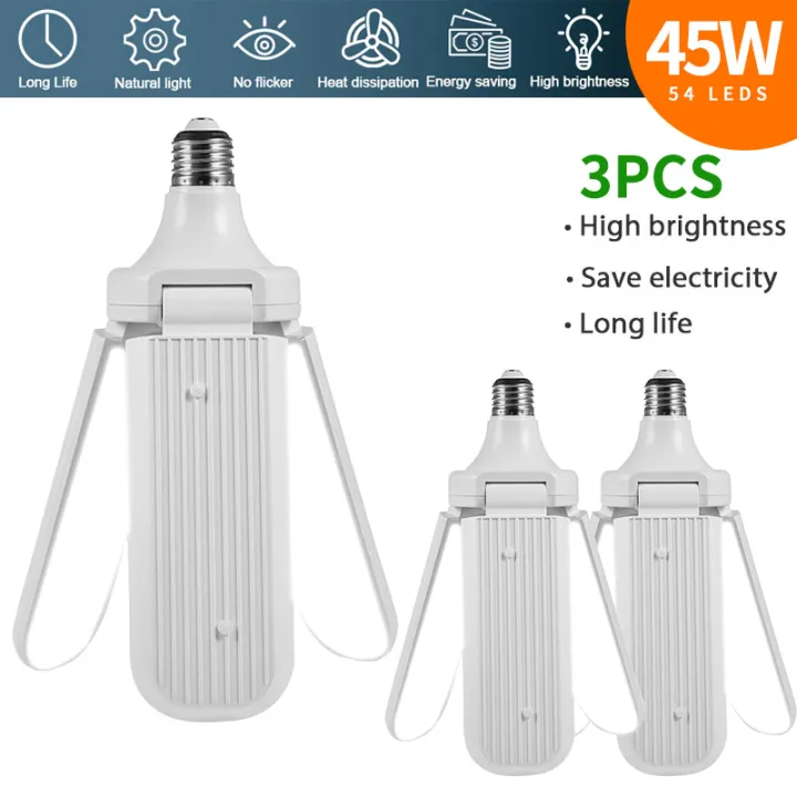 ON SALE ! 45W 6500K AC170-265V Foldable Fan Blade LED Light Bulb (3Pcs ...