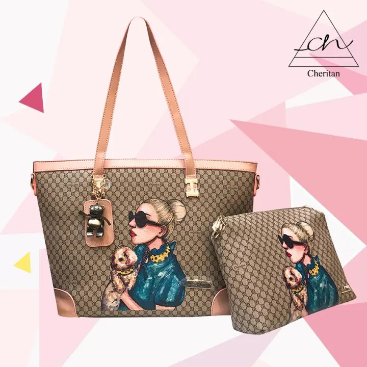 Cheritan กระเป๋าเซต 2ใบ รุ่นD5-2 กระเป๋าแม่ลูก สกรีนลายกาก้า เชอริตัน ...