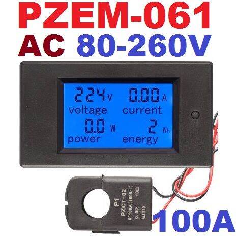 PZEM-061 AC 80-260V 100A Voltage Current Watt Power Energy Meter with ...