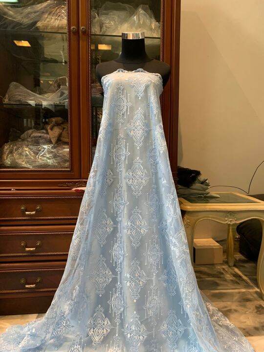 Bahan Kain Brokat Tile Etnik Keraton Diamond Warna Ice Blue Baby Blue ...