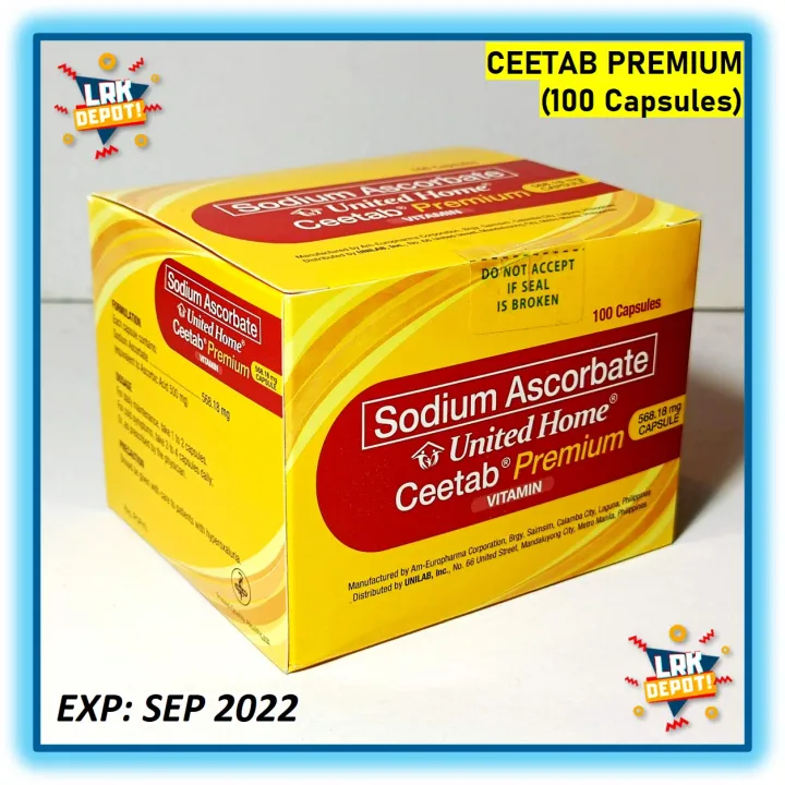 United Home Ceetab Premium (Sodium Ascorbate) 100 capsules (Non-Acidic ...