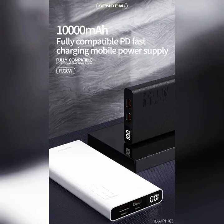 SENDEM PH03 10000mAh PD20W + 22.5W Port Fast Charging PowerBank | Lazada